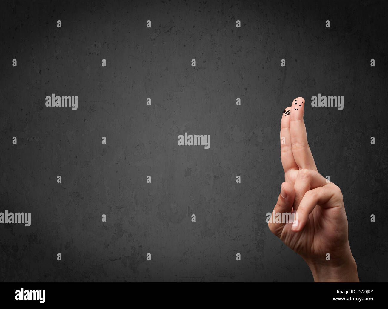 Happy finger smileys with empty copy space dark background Stock Photo ...