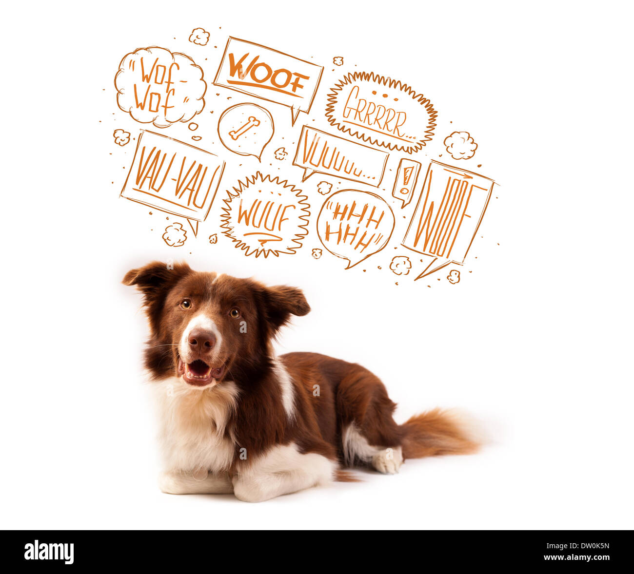 Cute dog with barking bubbles Stock Photo - Alamy
