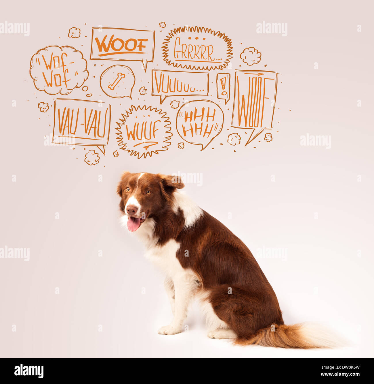 Cute dog with barking bubbles Stock Photo - Alamy