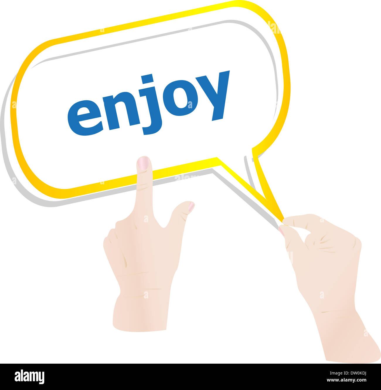 hands push word enjoy on speech bubbles Stock Photo - Alamy