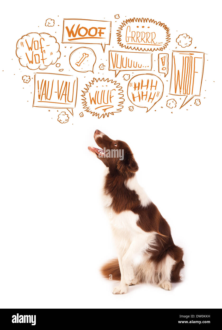 Cute dog with barking bubbles Stock Photo - Alamy