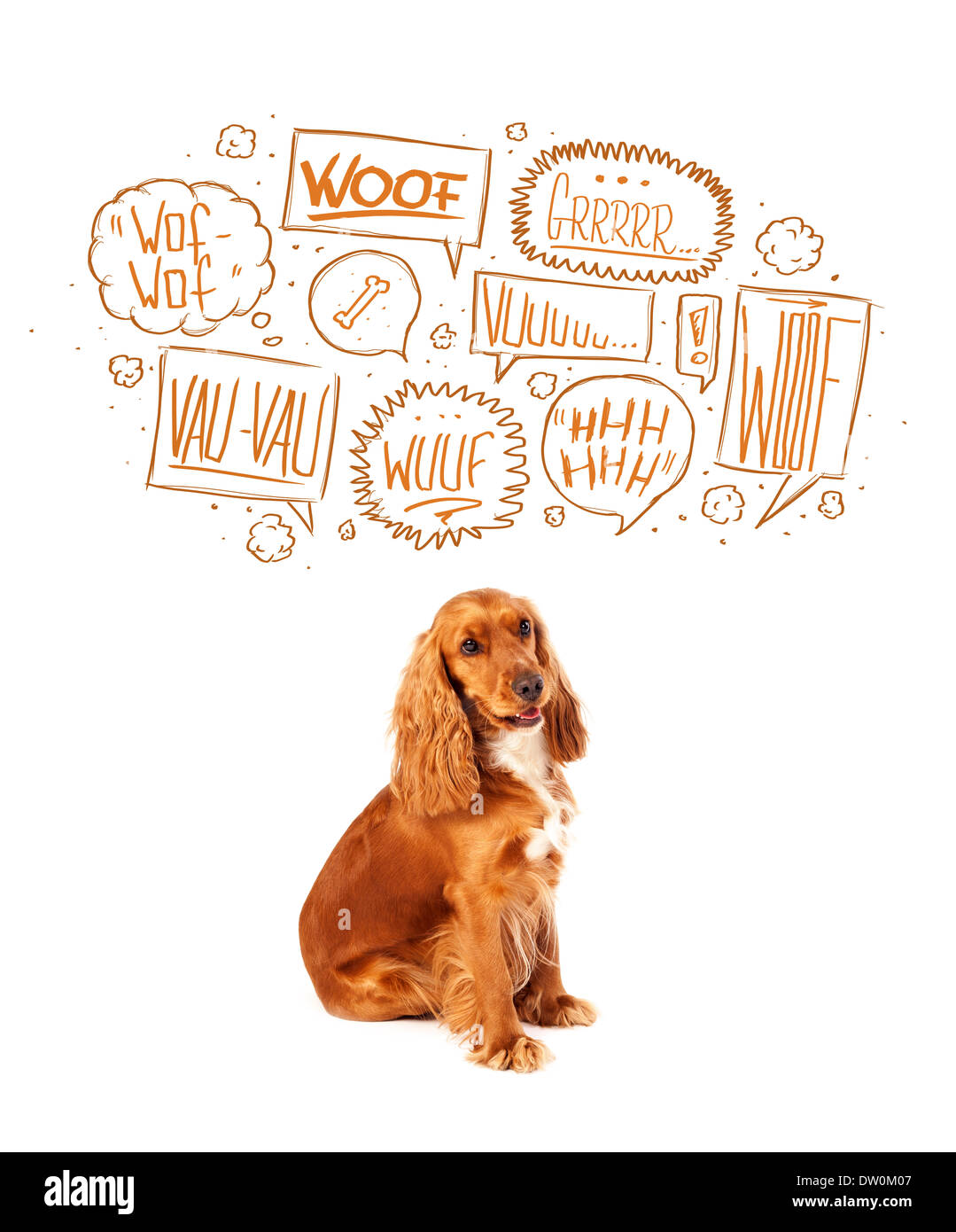 Cute dog with barking bubbles Stock Photo - Alamy