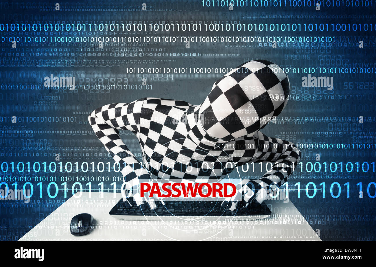 Hacker in morph 3d mask stealing password Stock Photo - Alamy