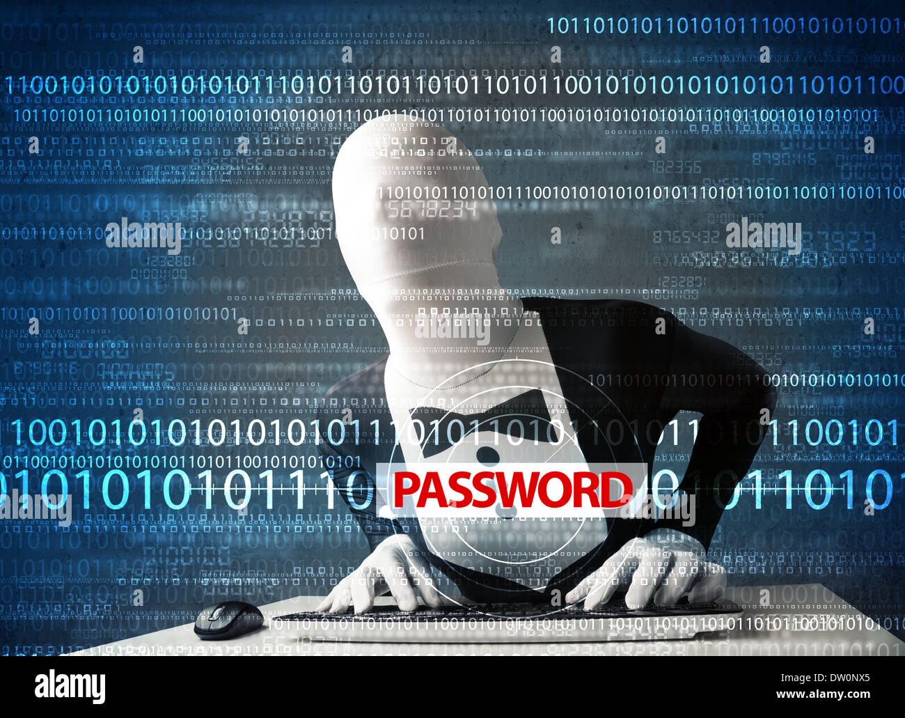 Hacker in morph 3d mask stealing password Stock Photo - Alamy