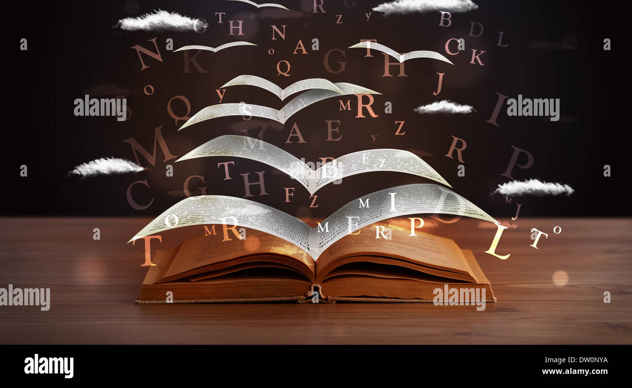 Open books glowing letters hi-res stock photography and images - Alamy