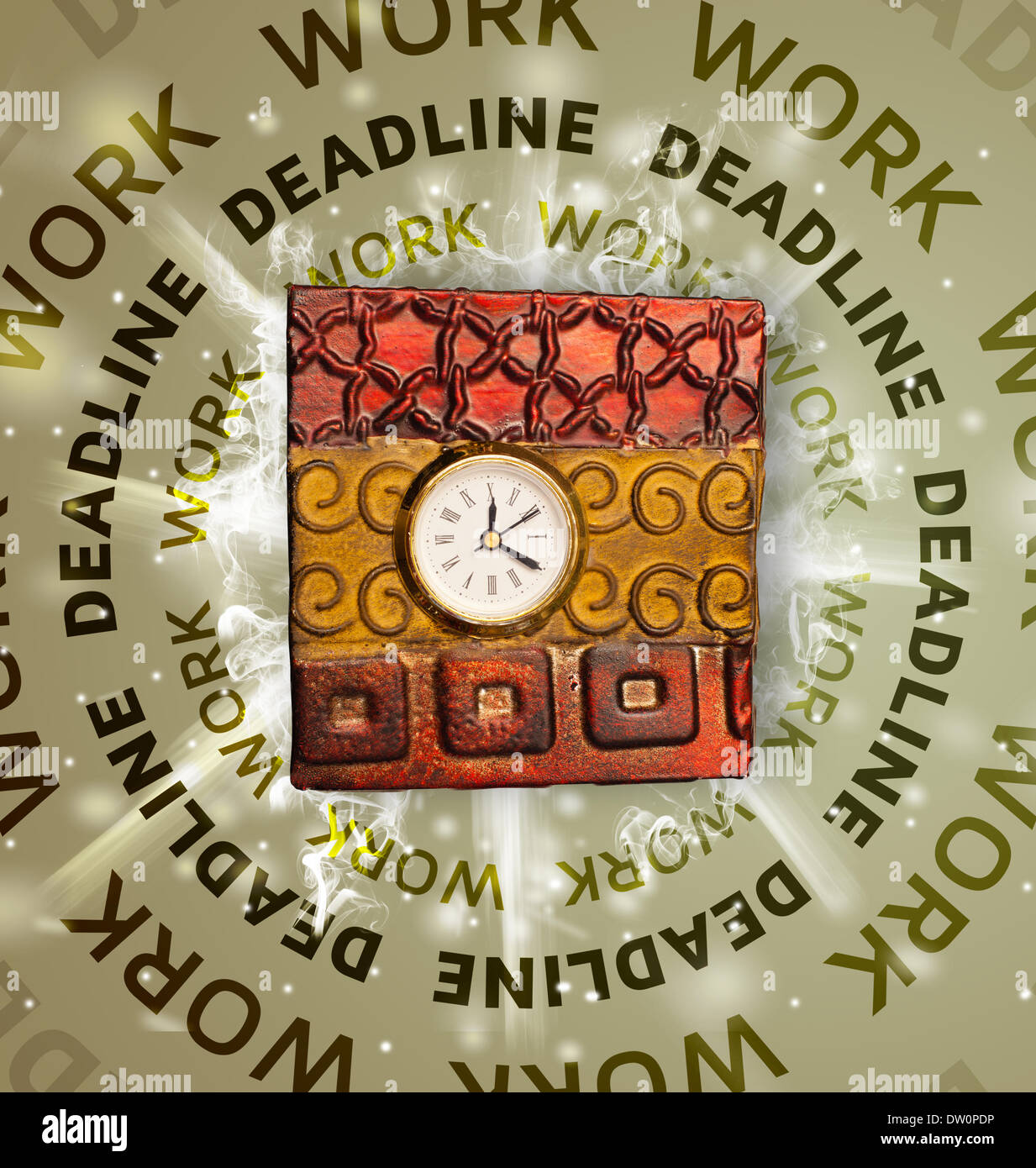 Clocks with work and deadline round writing Stock Photo - Alamy