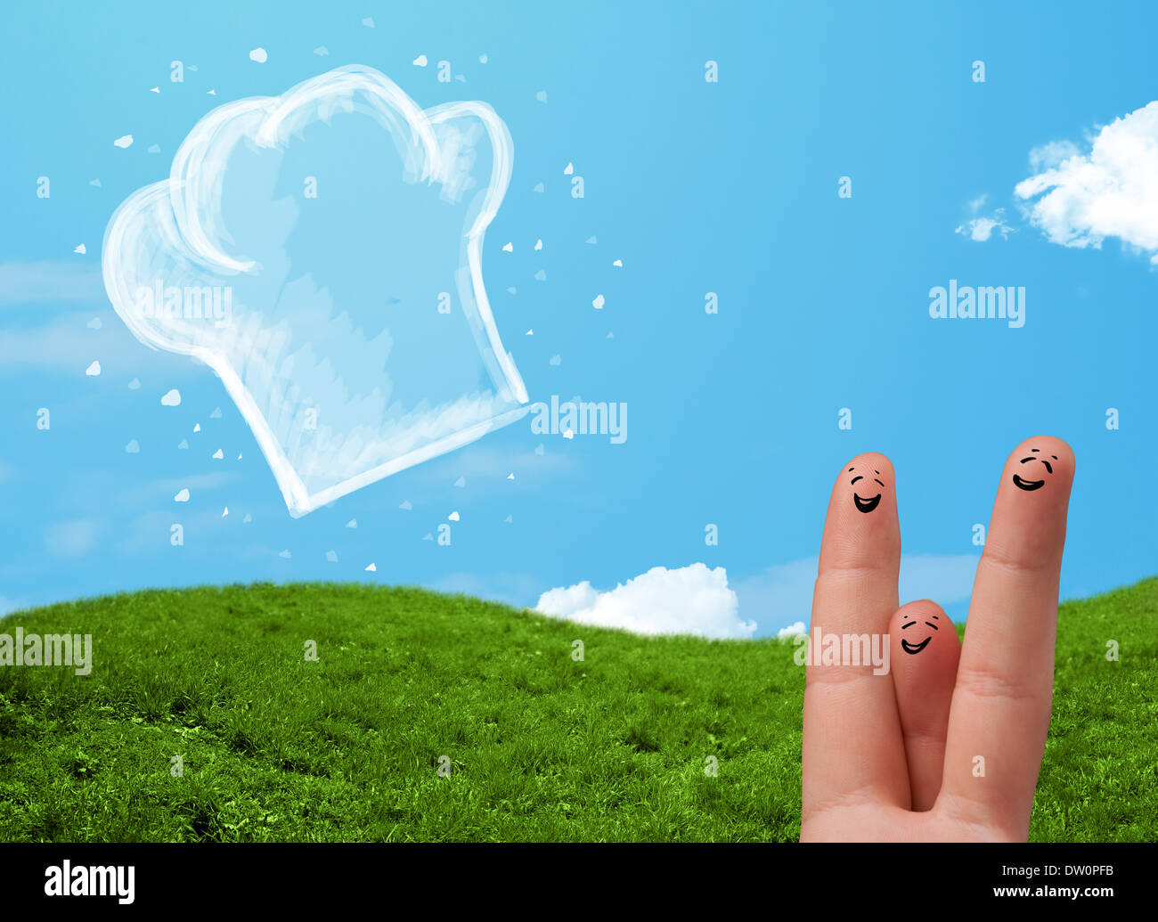 Happy smiley face fingers looking at illustration of cook hat Stock ...