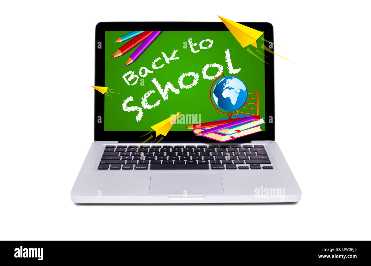 modern laptop back to school chalkboard Stock Photo - Alamy