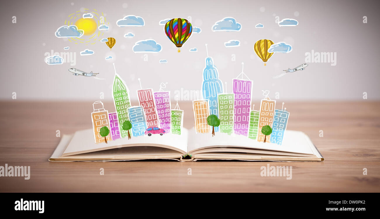 cityscape drawing on open book Stock Photo - Alamy