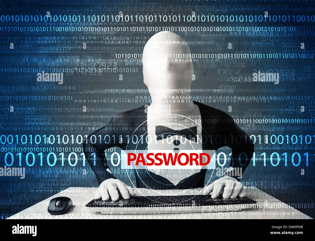 Hacker in morph 3d mask stealing password Stock Photo - Alamy