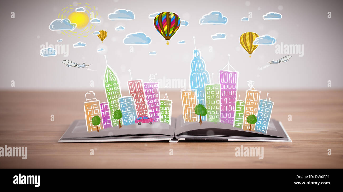 cityscape drawing on open book Stock Photo - Alamy