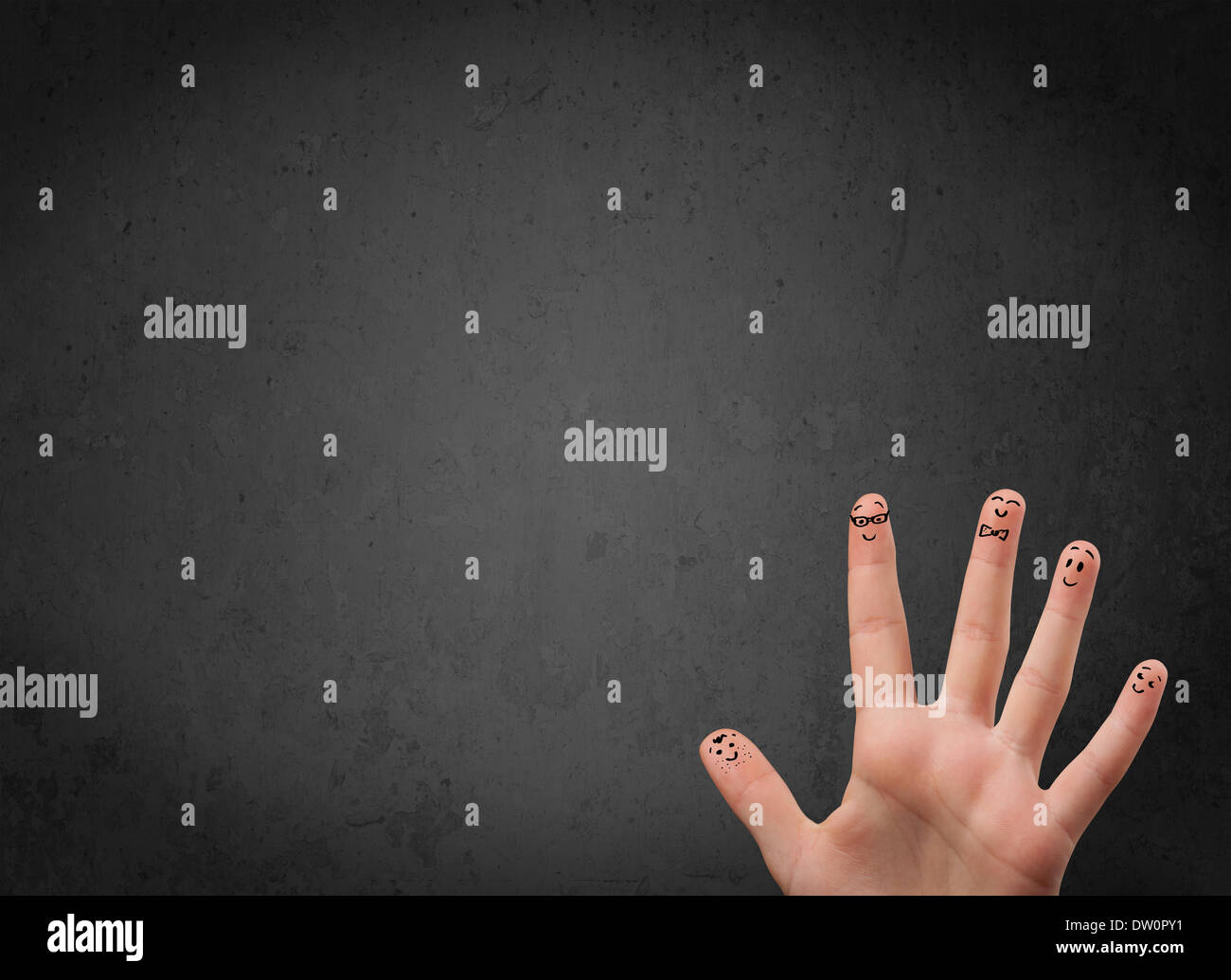 Happy finger smileys with empty copy space dark background Stock Photo ...