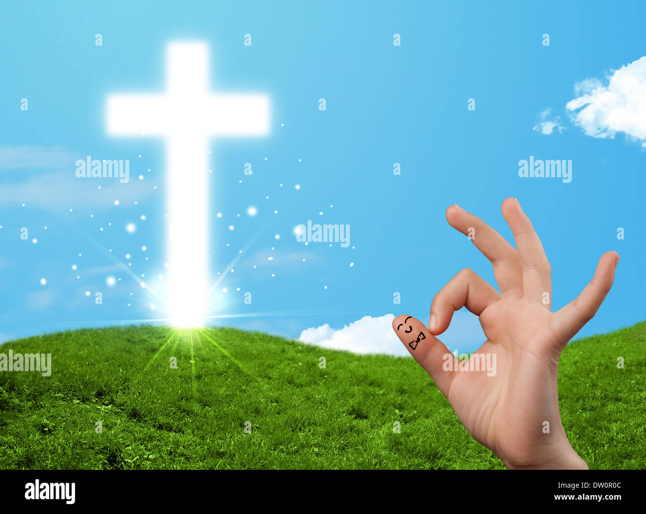 Happy finger smileys with christian religion cross Stock Photo - Alamy