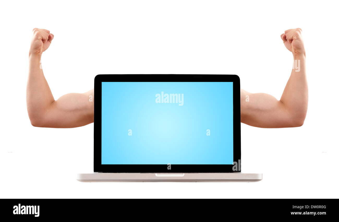 laptop with muscular biceps Stock Photo - Alamy