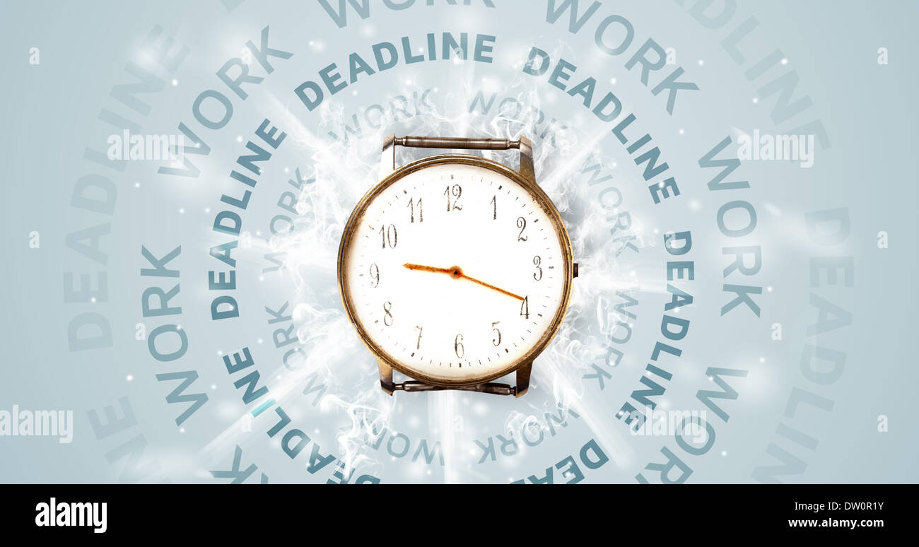 Clocks with work and deadline round writing Stock Photo - Alamy