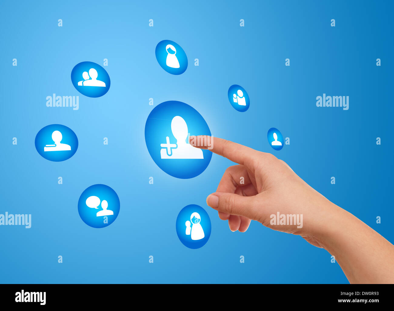 hand pressing social network icon Stock Photo - Alamy
