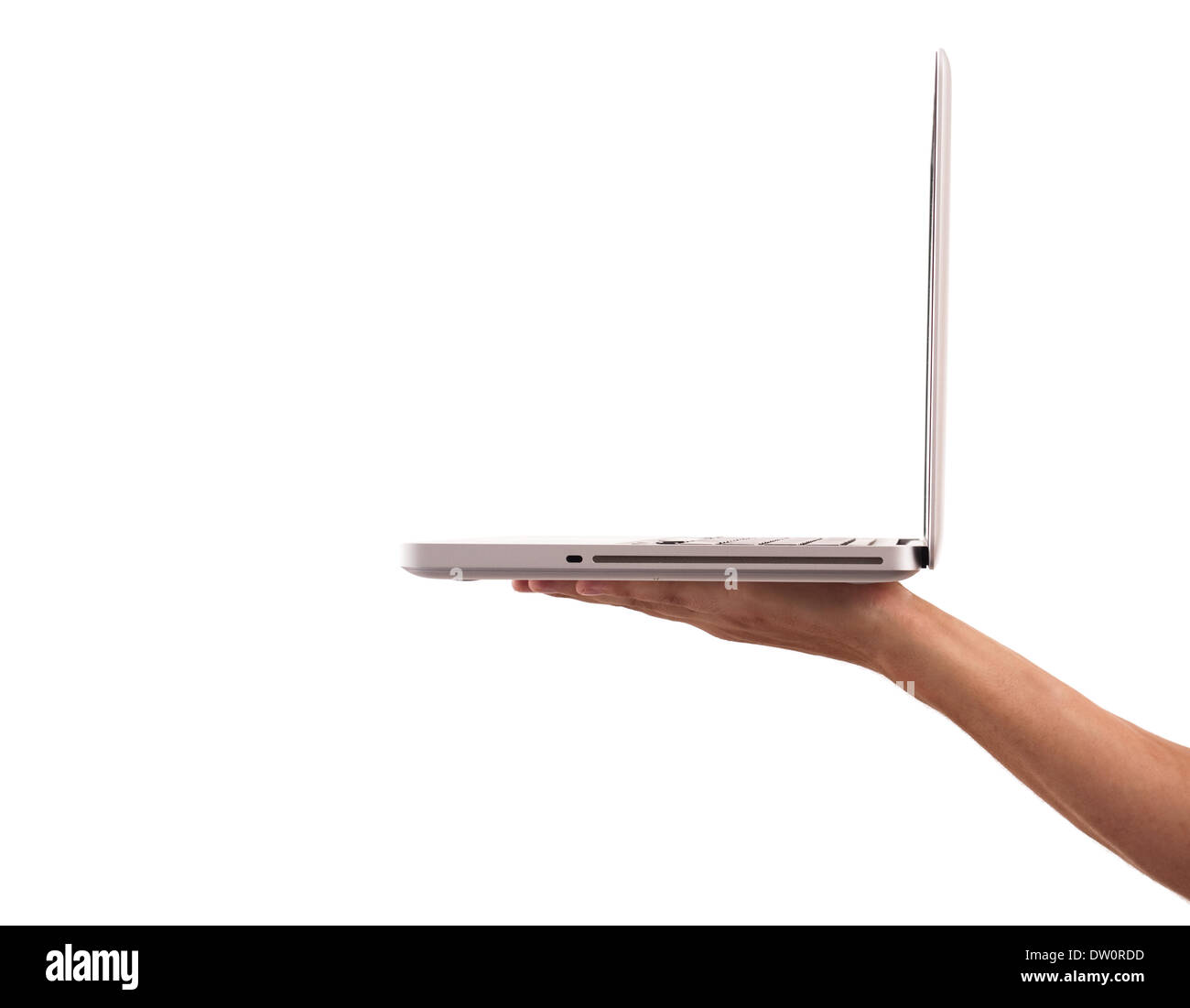 Hand holding laptop Stock Photo - Alamy