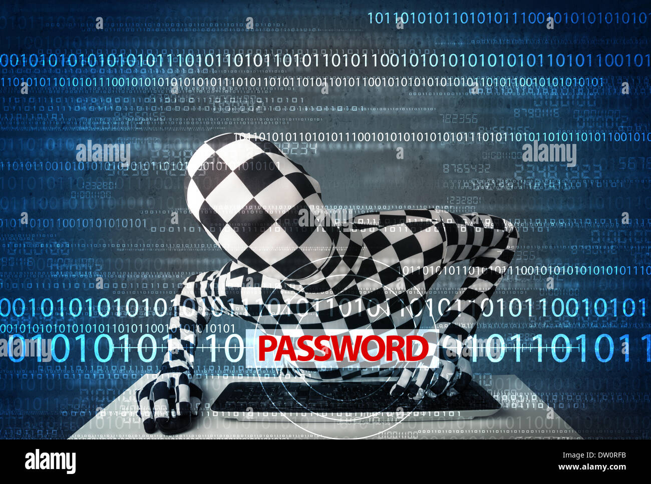 Hacker in morph 3d mask stealing password Stock Photo - Alamy