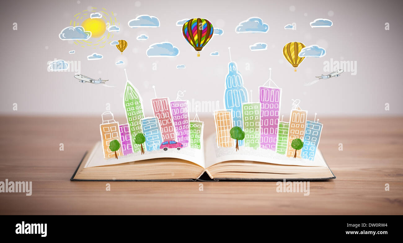 cityscape drawing on open book Stock Photo - Alamy
