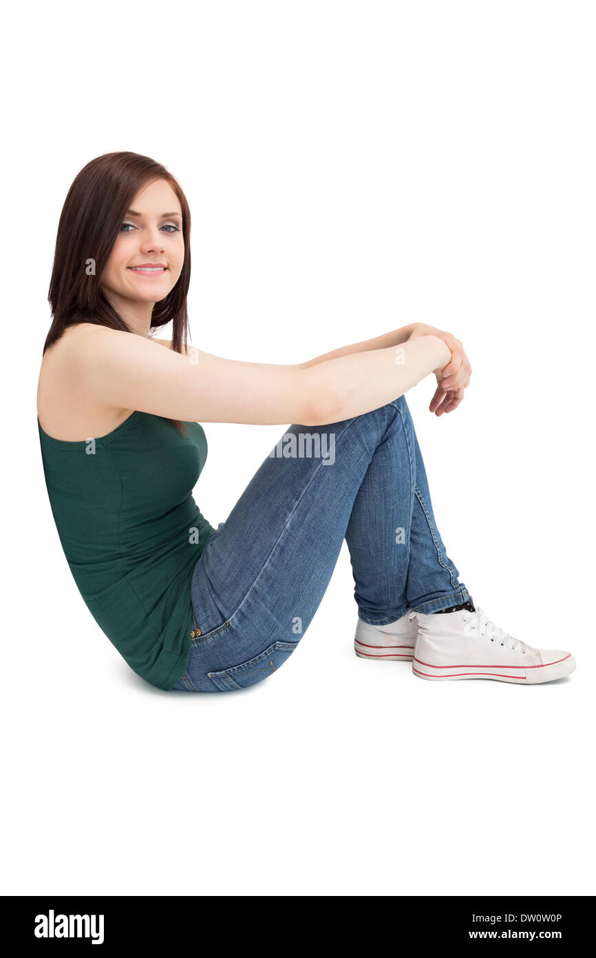 Stylish pretty brunette sitting hi-res stock photography and images - Alamy