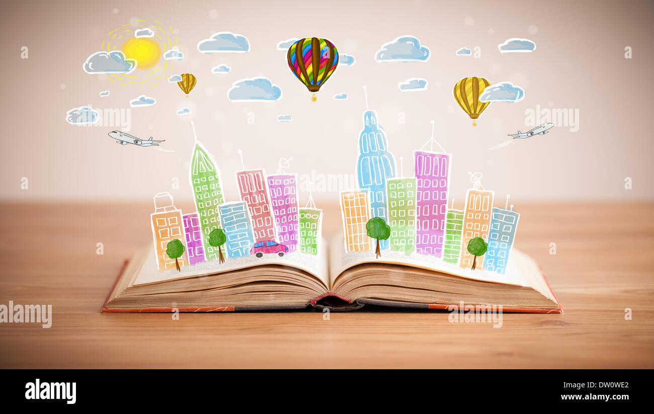 cityscape drawing on open book Stock Photo - Alamy
