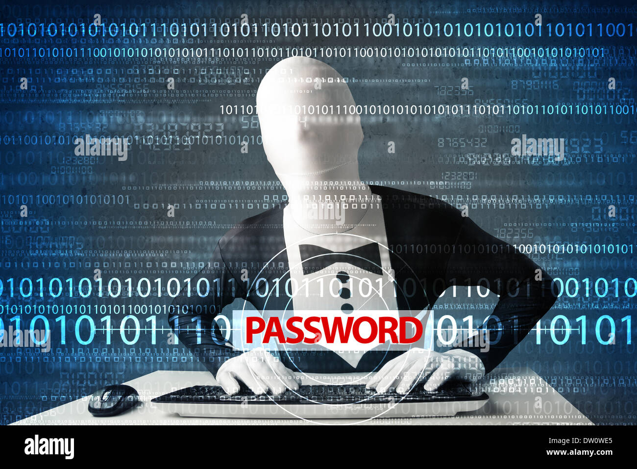 Hacker in morph 3d mask stealing password Stock Photo - Alamy