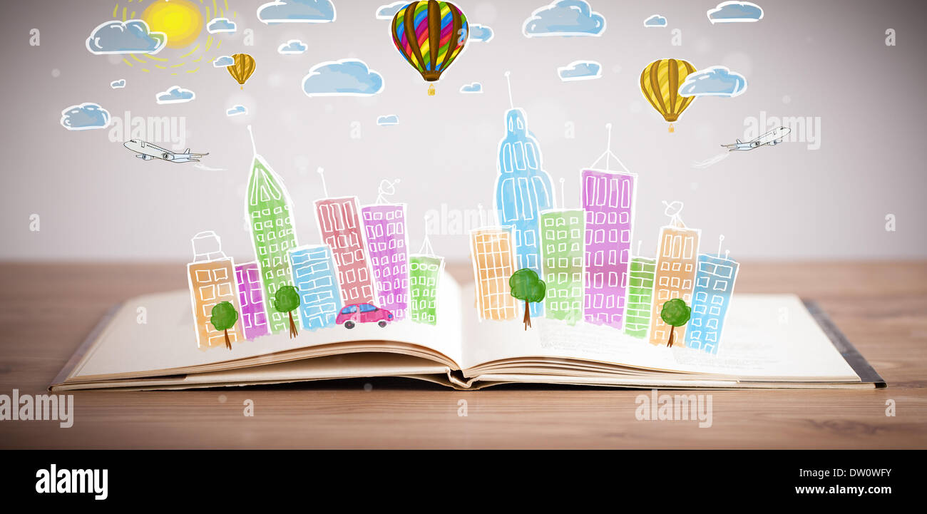 cityscape drawing on open book Stock Photo - Alamy