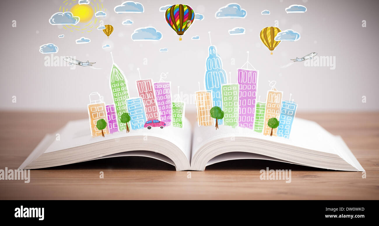 cityscape drawing on open book Stock Photo - Alamy