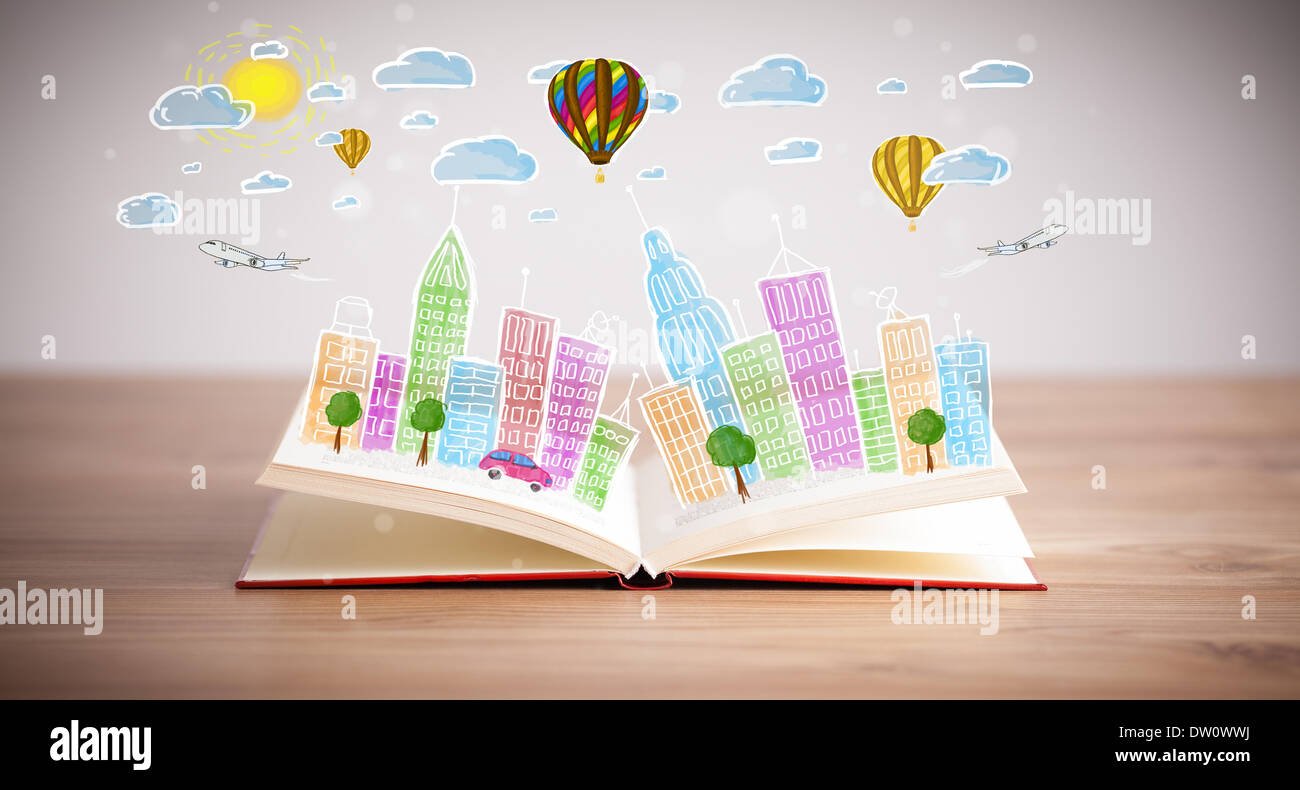 cityscape drawing on open book Stock Photo - Alamy