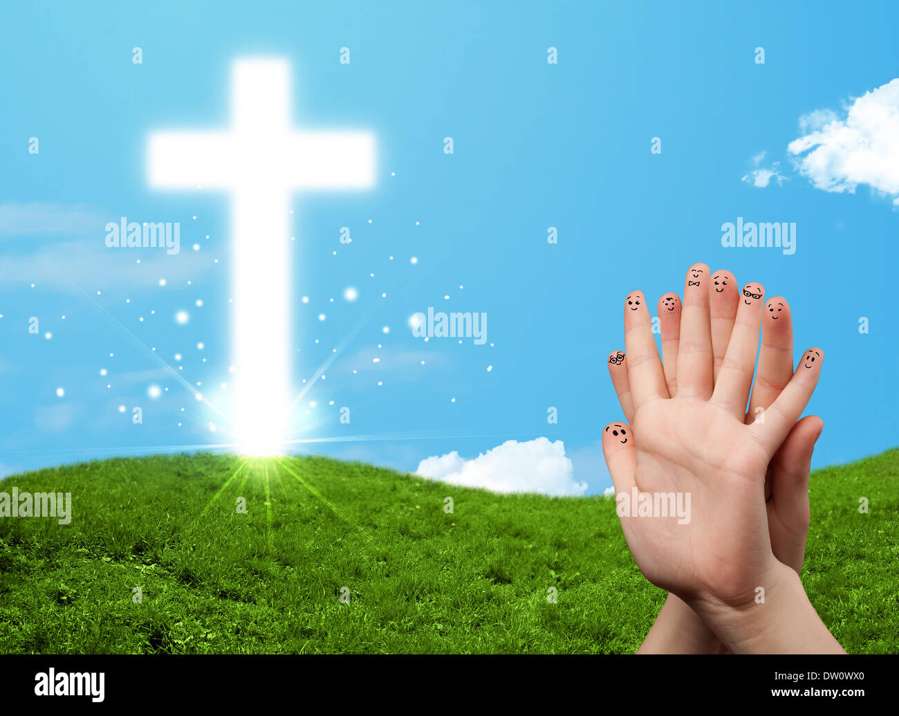 Happy finger smileys with christian religion cross Stock Photo - Alamy