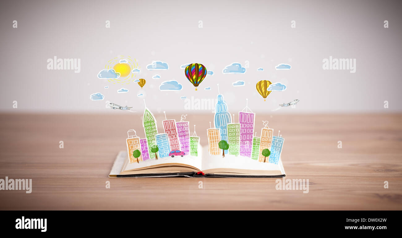 cityscape drawing on open book Stock Photo - Alamy
