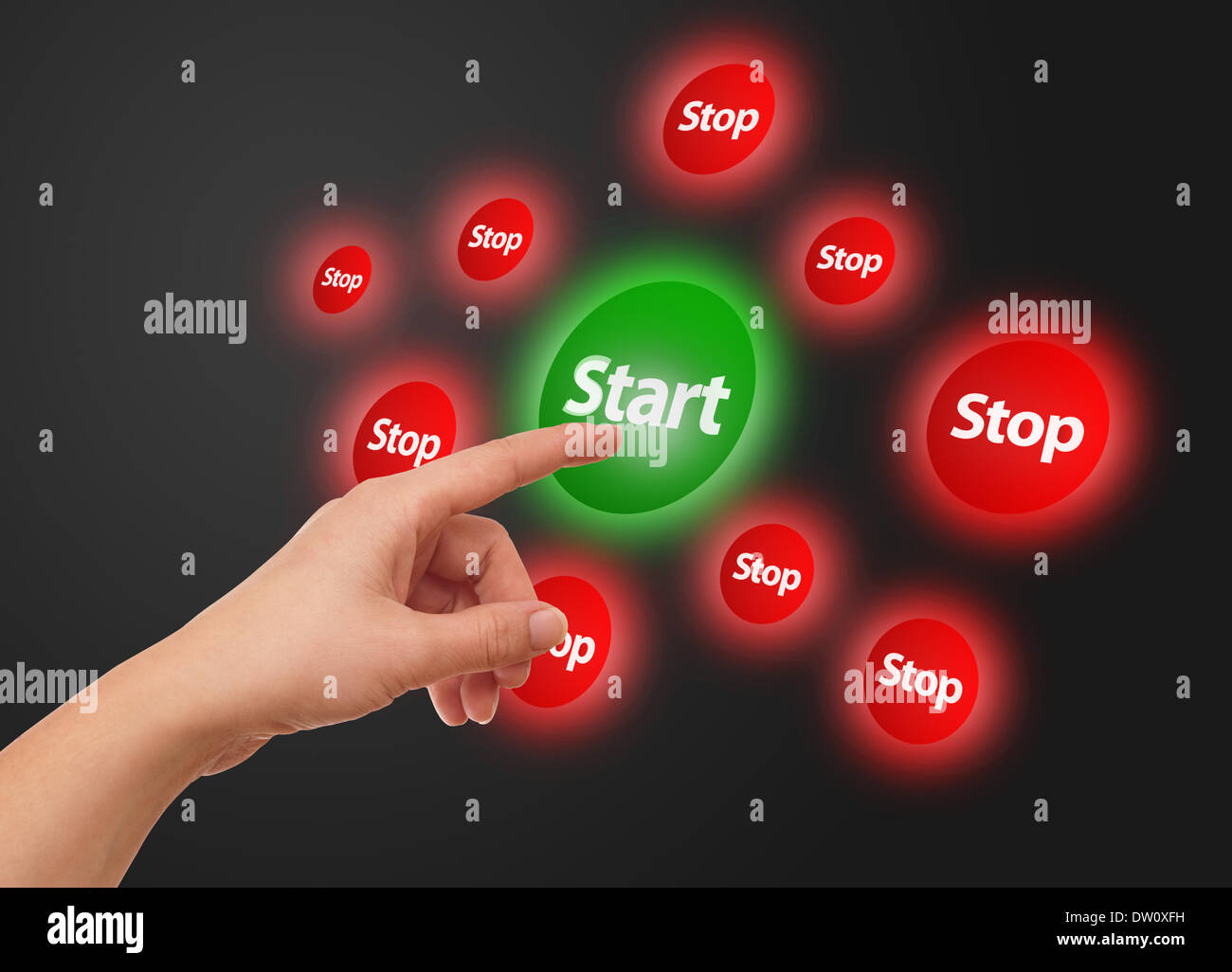 hand pressing Start button Stock Photo - Alamy