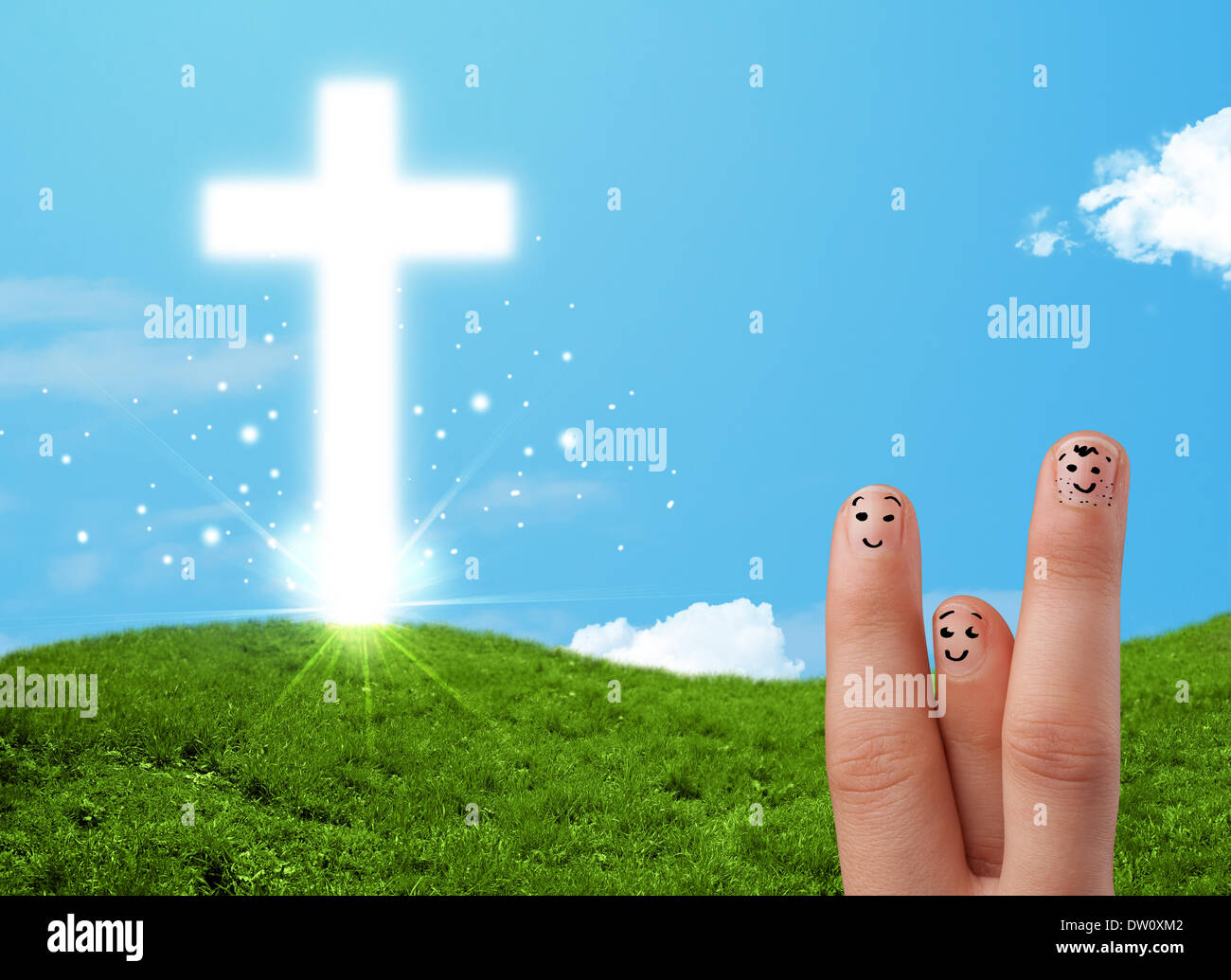 Happy finger smileys with christian religion cross Stock Photo - Alamy