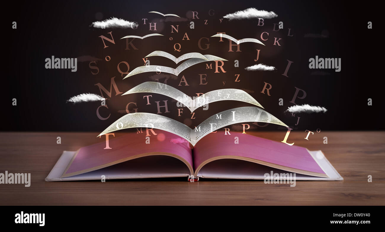 Open books glowing letters hi-res stock photography and images - Alamy