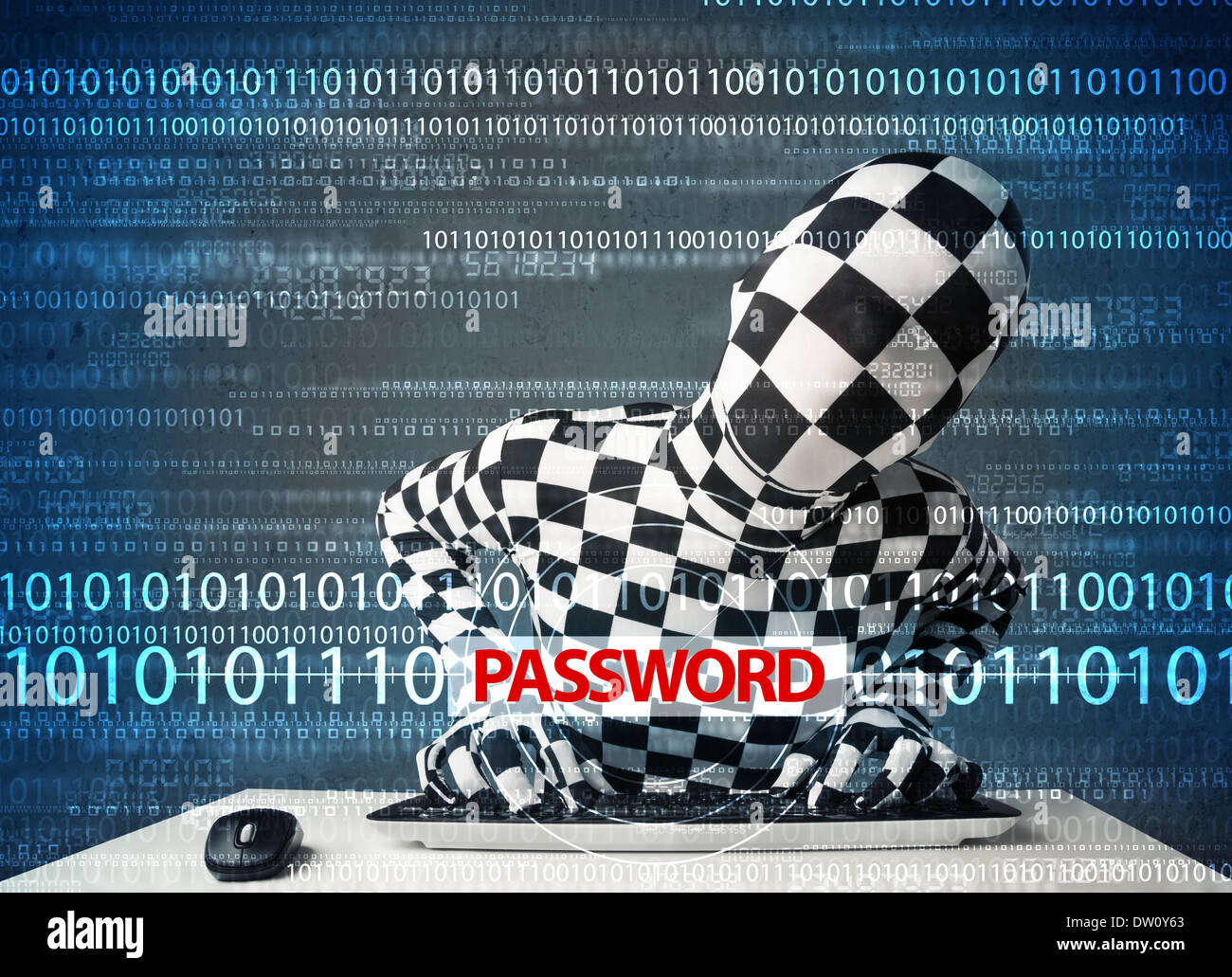 Hacker in morph 3d mask stealing password Stock Photo - Alamy
