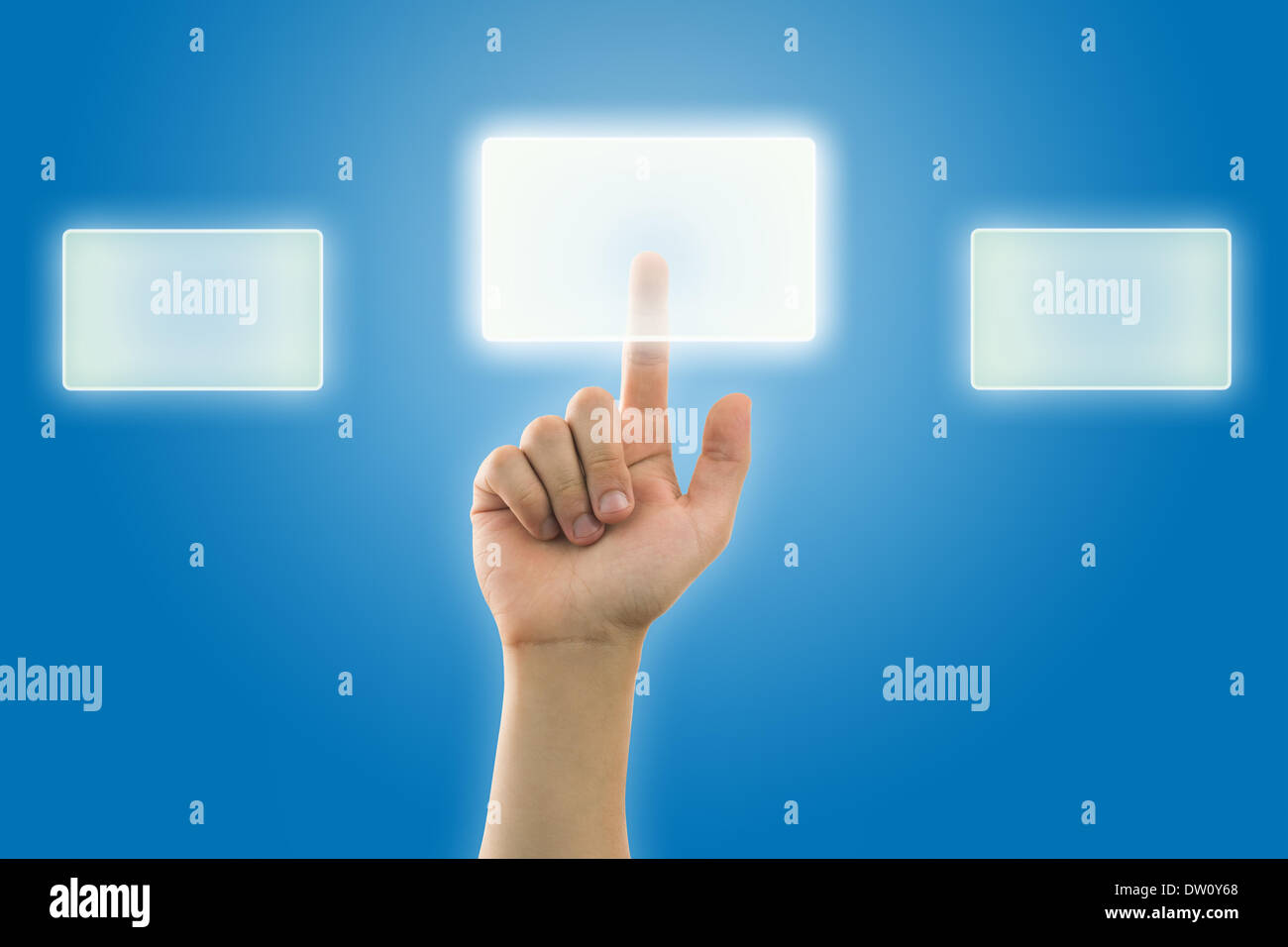 Hand presses on button Stock Photo - Alamy