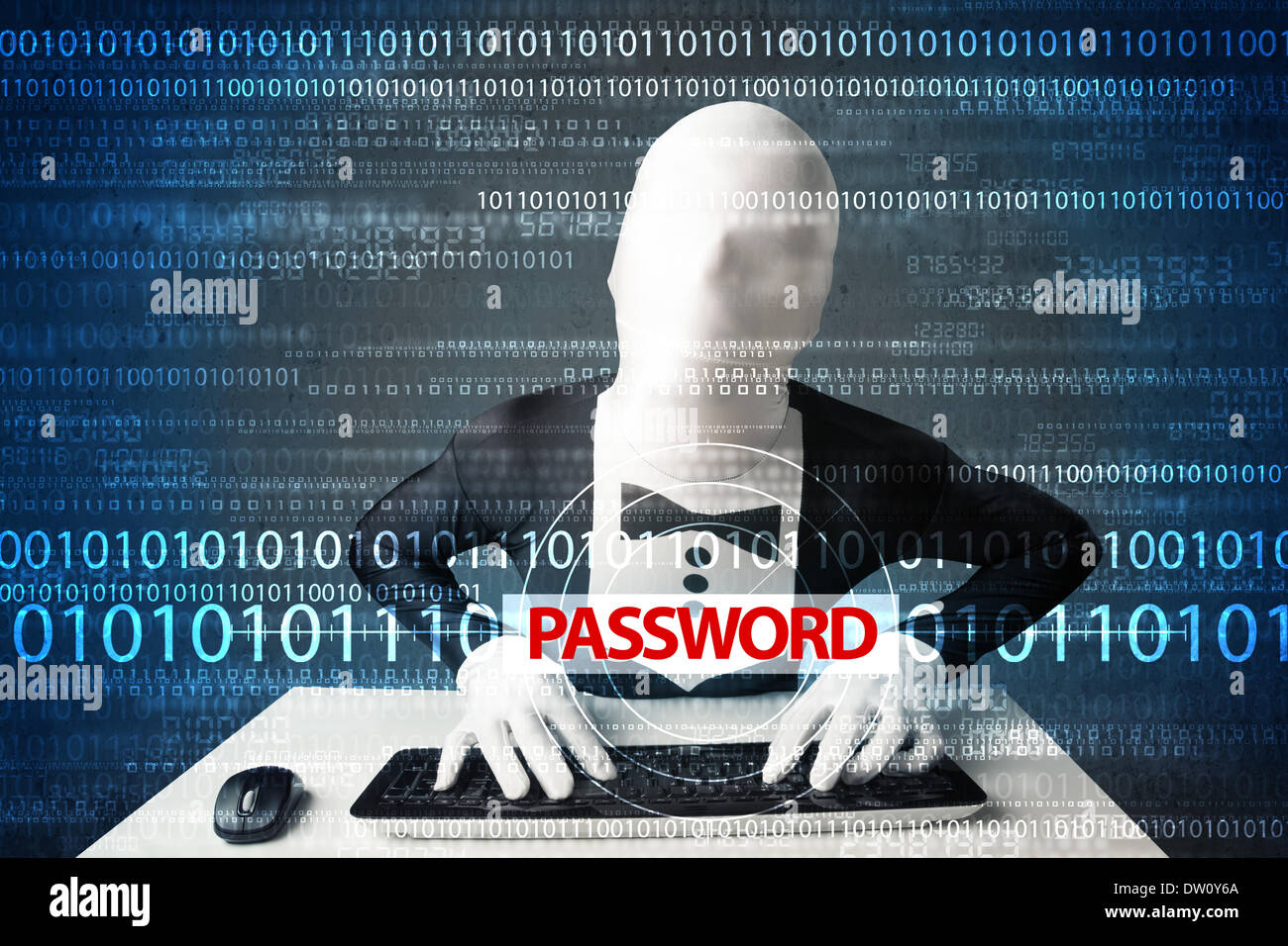 Hacker in morph 3d mask stealing password Stock Photo - Alamy