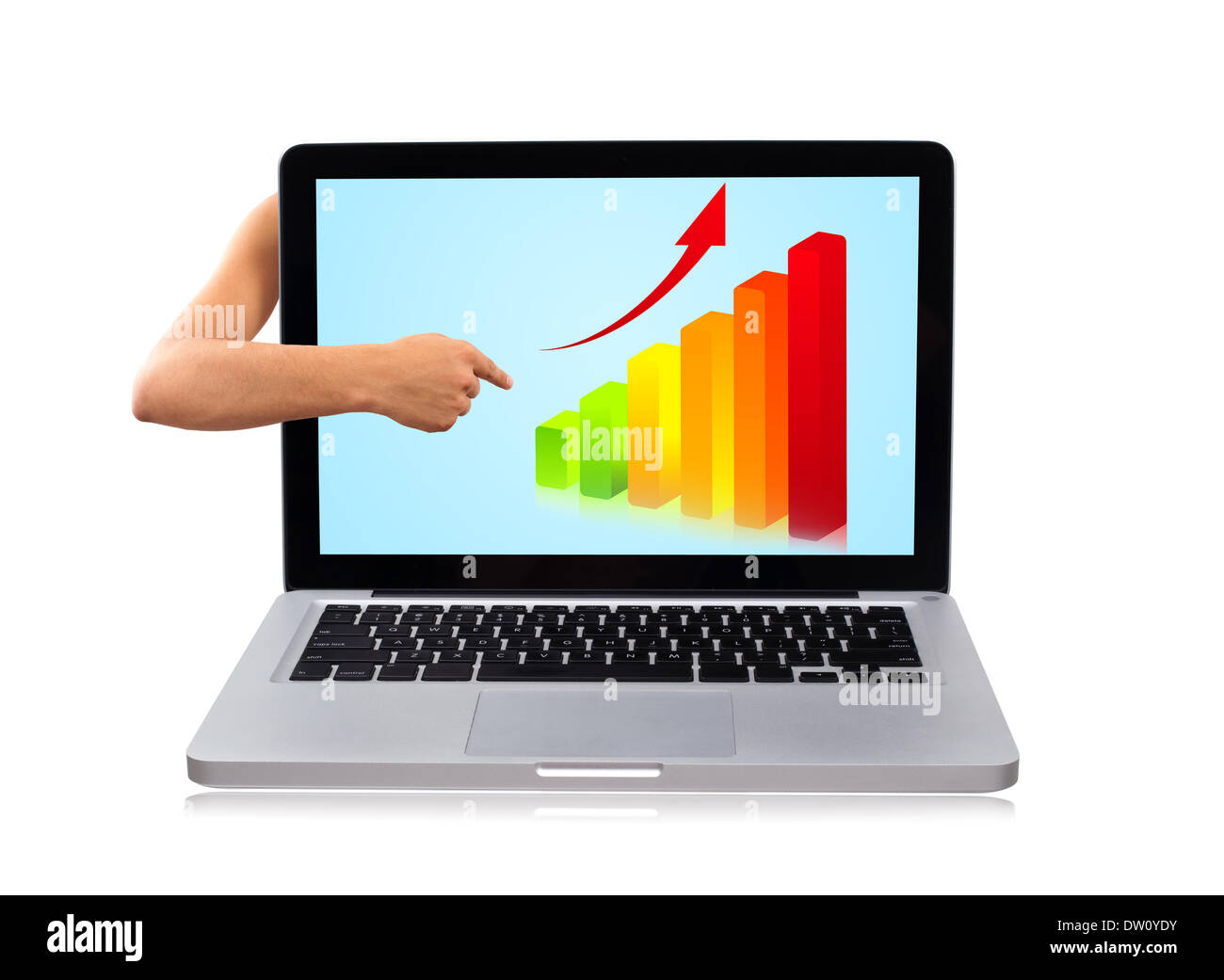 hand pointing to graph in laptop Stock Photo - Alamy