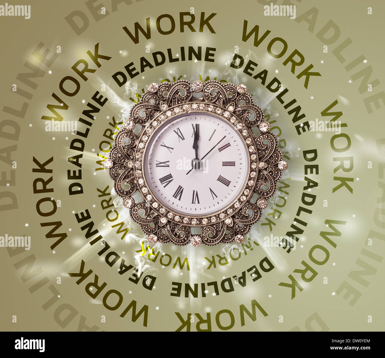 Clocks with work and deadline round writing Stock Photo - Alamy