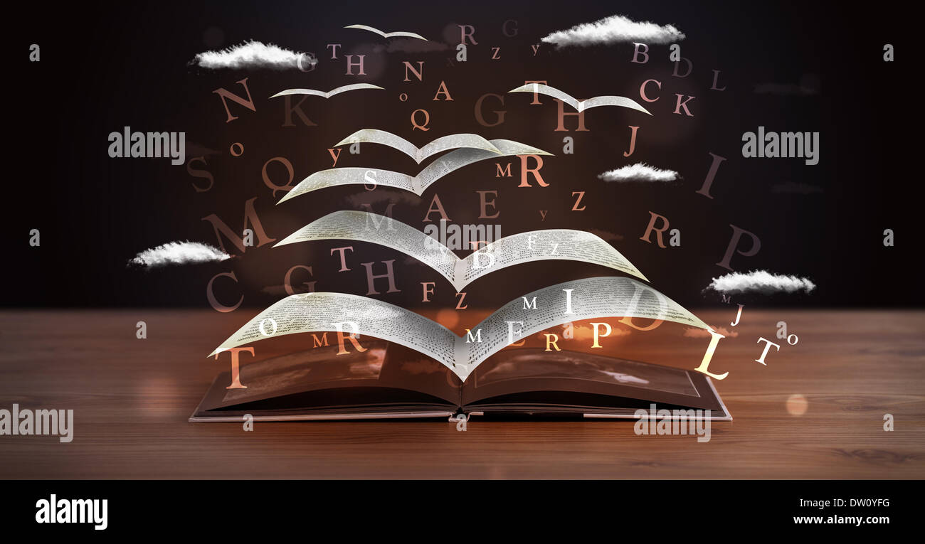Open books glowing letters hi-res stock photography and images - Alamy