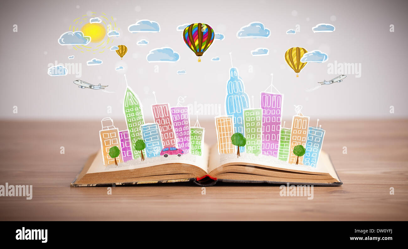 cityscape drawing on open book Stock Photo - Alamy