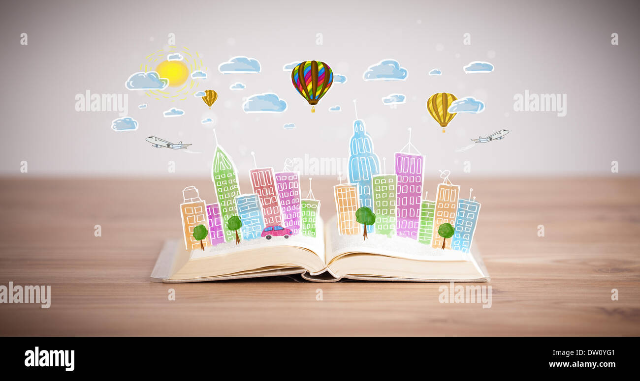 cityscape drawing on open book Stock Photo - Alamy