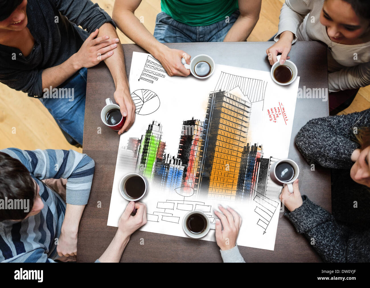 People sitting around table drinking coffee Stock Photo - Alamy