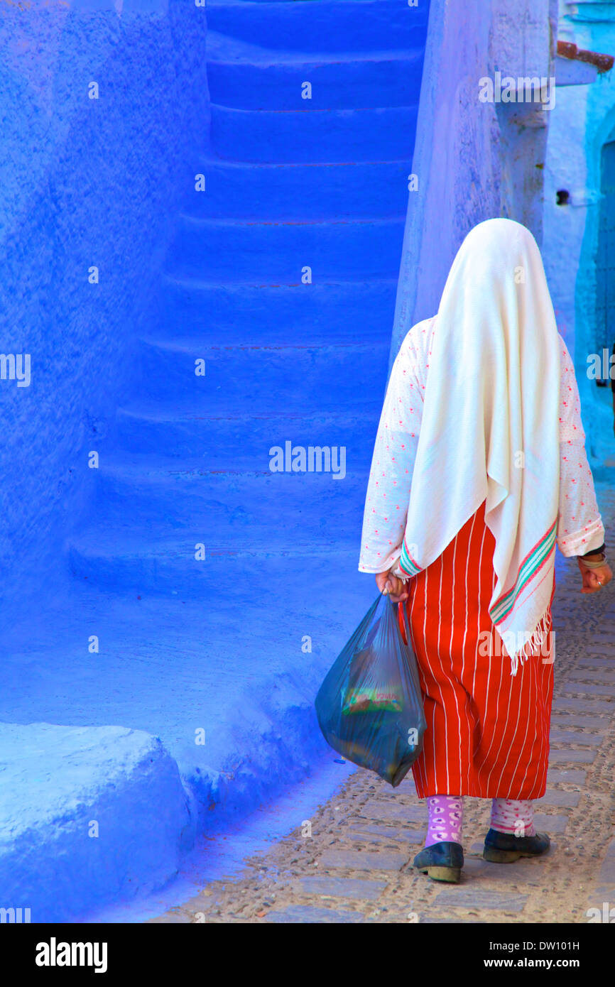Woman In Traditional Clothing, Chefchaouen, Morocco, North Africa Stock ...