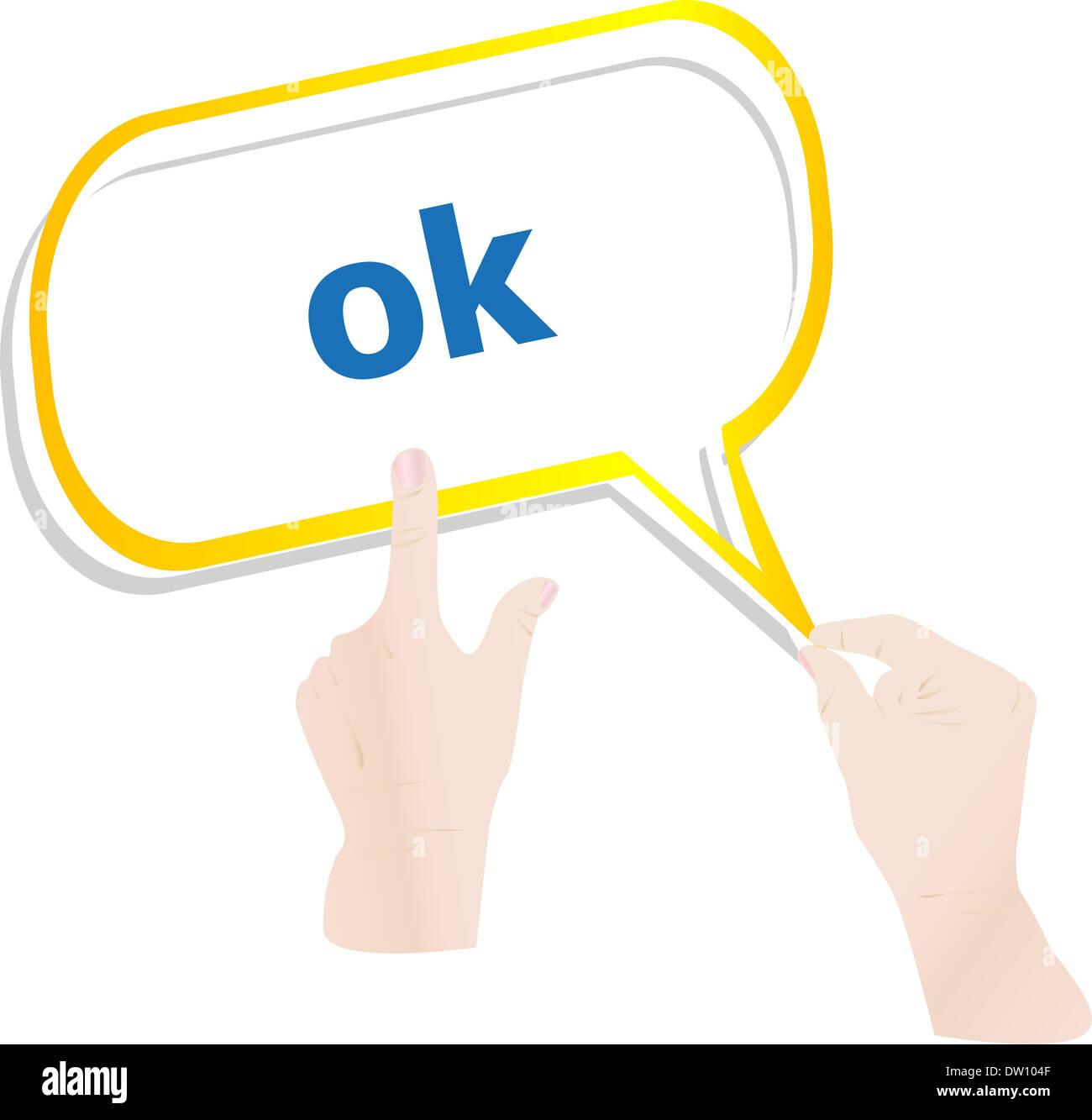 hands push word ok on speech bubbles Stock Photo - Alamy