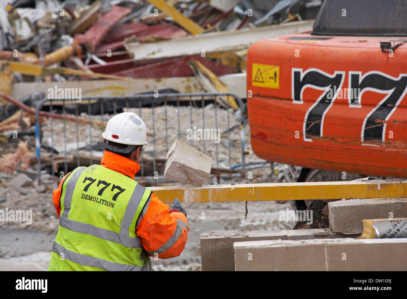 worker carrying out final stages of the demolition of the Imax complex ...
