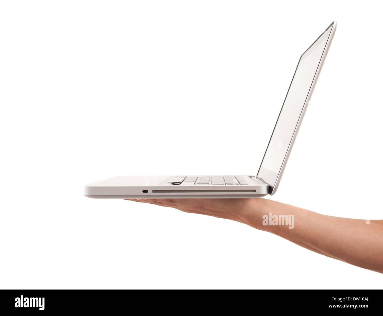 Hand holding laptop Stock Photo - Alamy