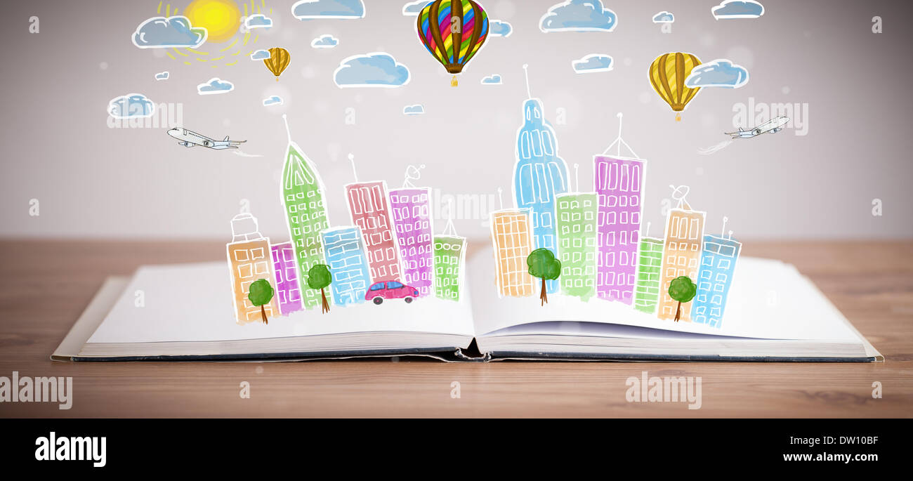 cityscape drawing on open book Stock Photo - Alamy