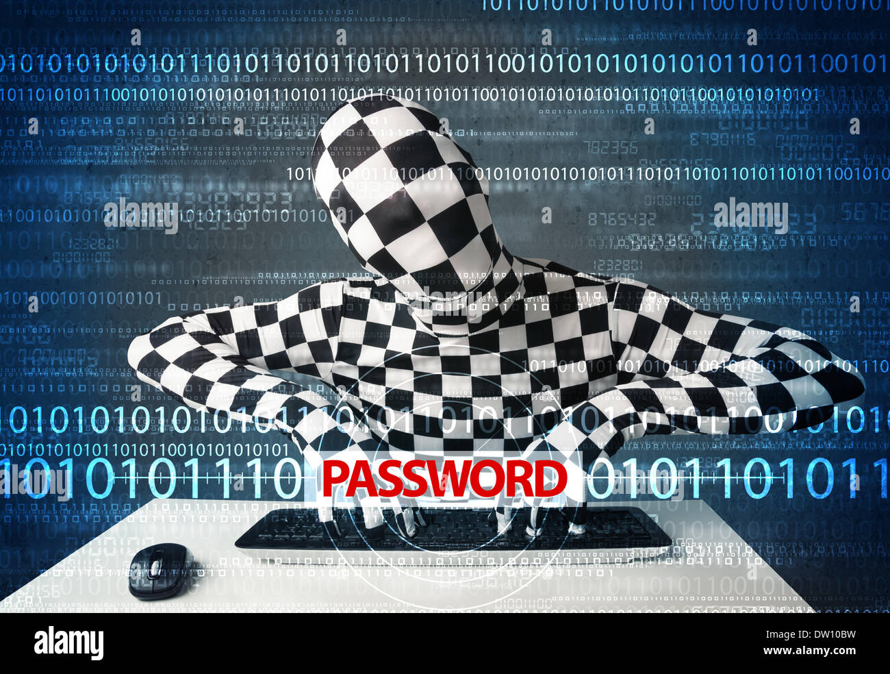 Hacker in morph 3d mask stealing password Stock Photo - Alamy