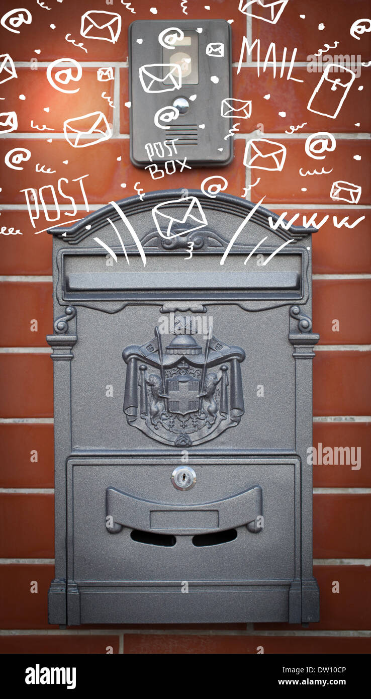 Postbox with white hand drawn mail icons Stock Photo - Alamy